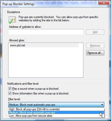 Web Browser Support Web Browser Pop-up Configuration | PTD